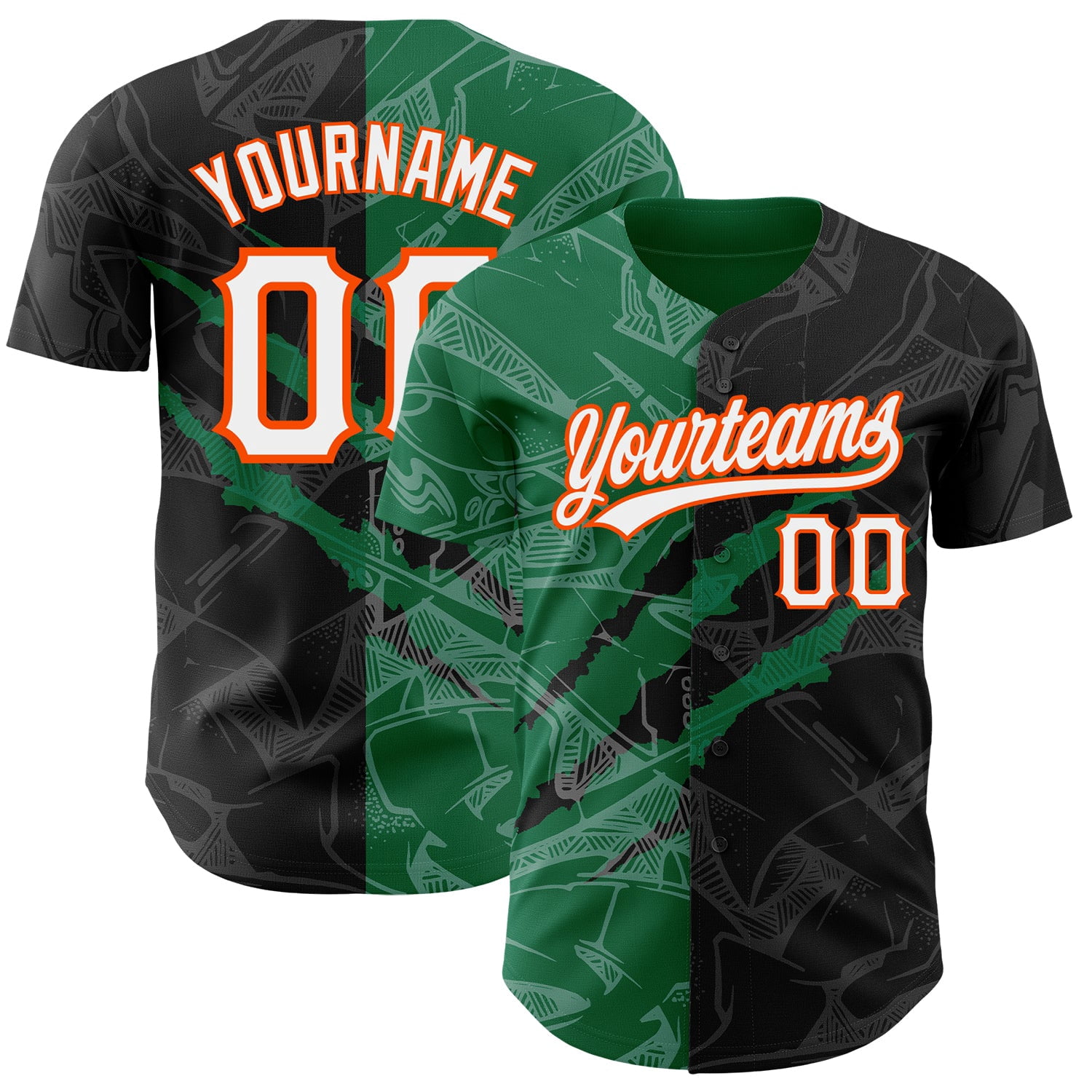 Custom Graffiti Pattern Black Kelly Green-Orange 3D Scratch Authentic ...