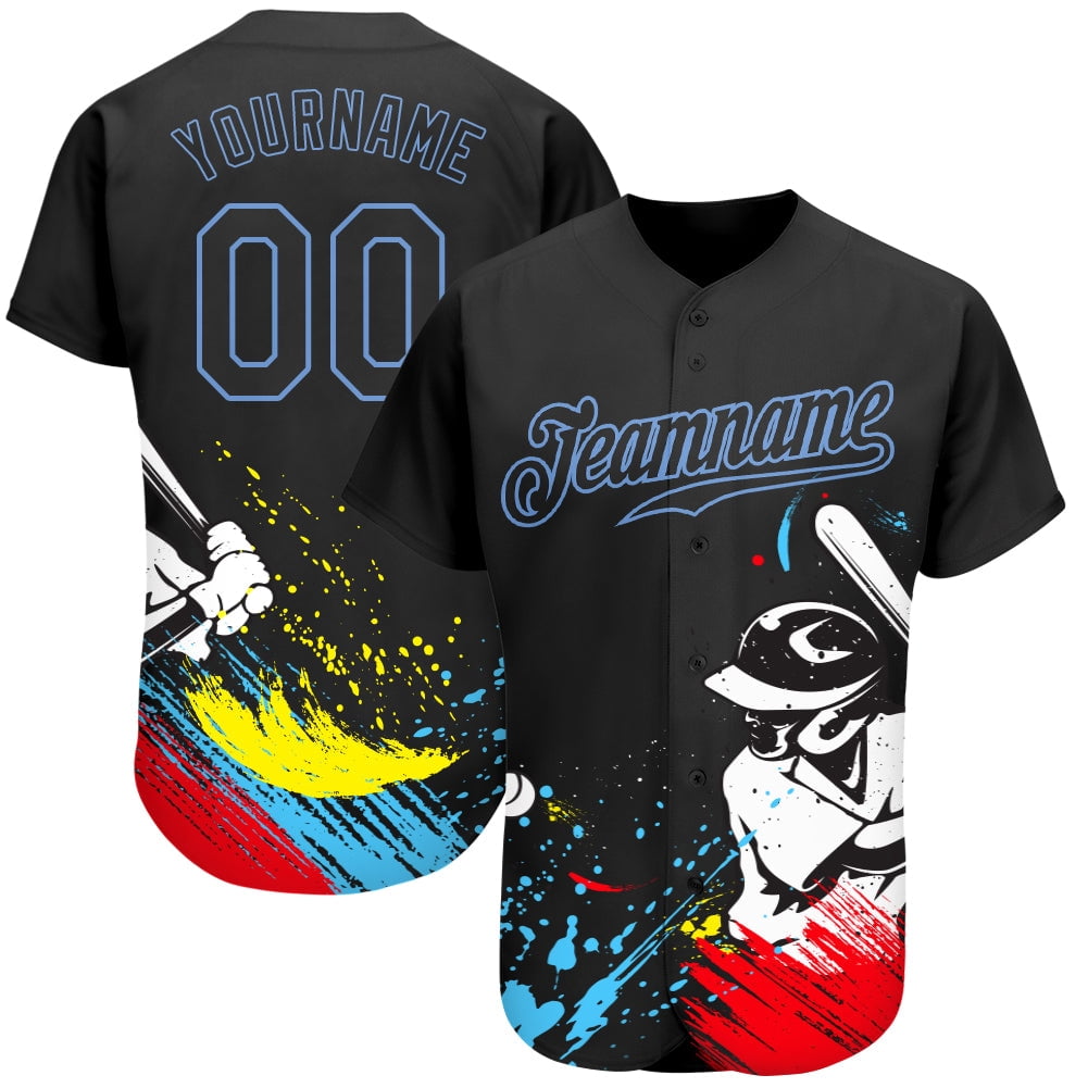 Custom Graffiti Pattern Black-Light Blue 3D Authentic Baseball Jersey ...