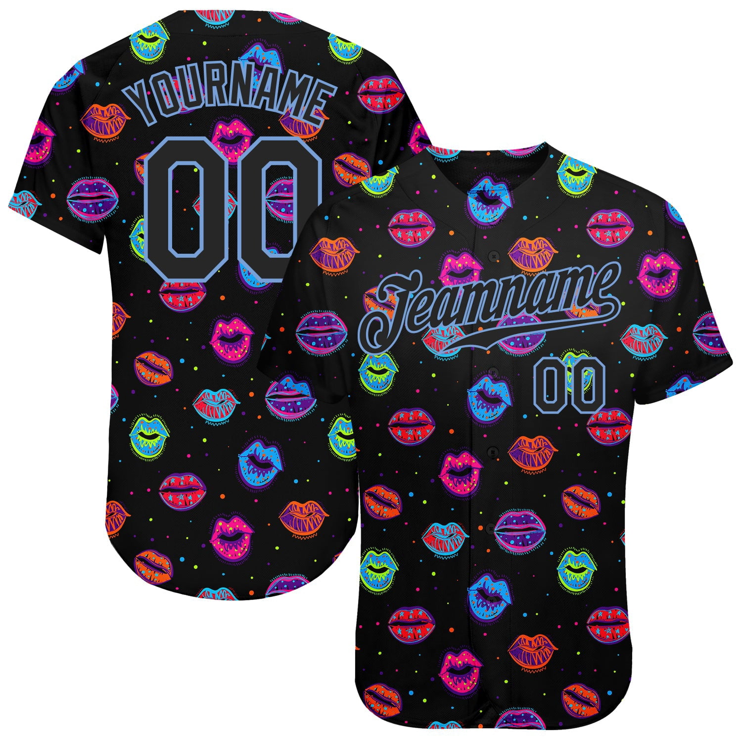 Custom Graffiti Pattern Black-Light Blue 3D Dots And Kiss Lips ...