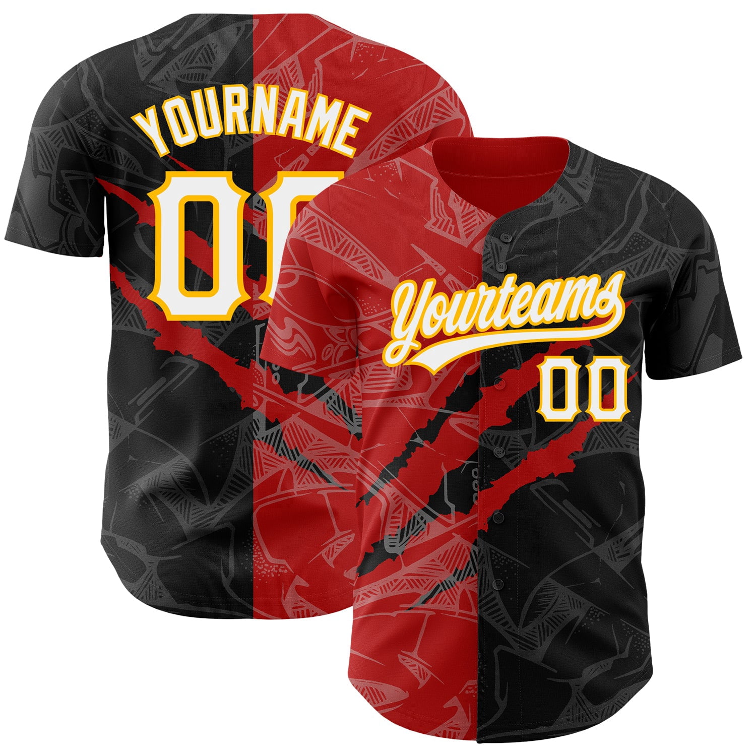 Custom Graffiti Pattern Black Red-Gold 3D Scratch Authentic Baseball ...