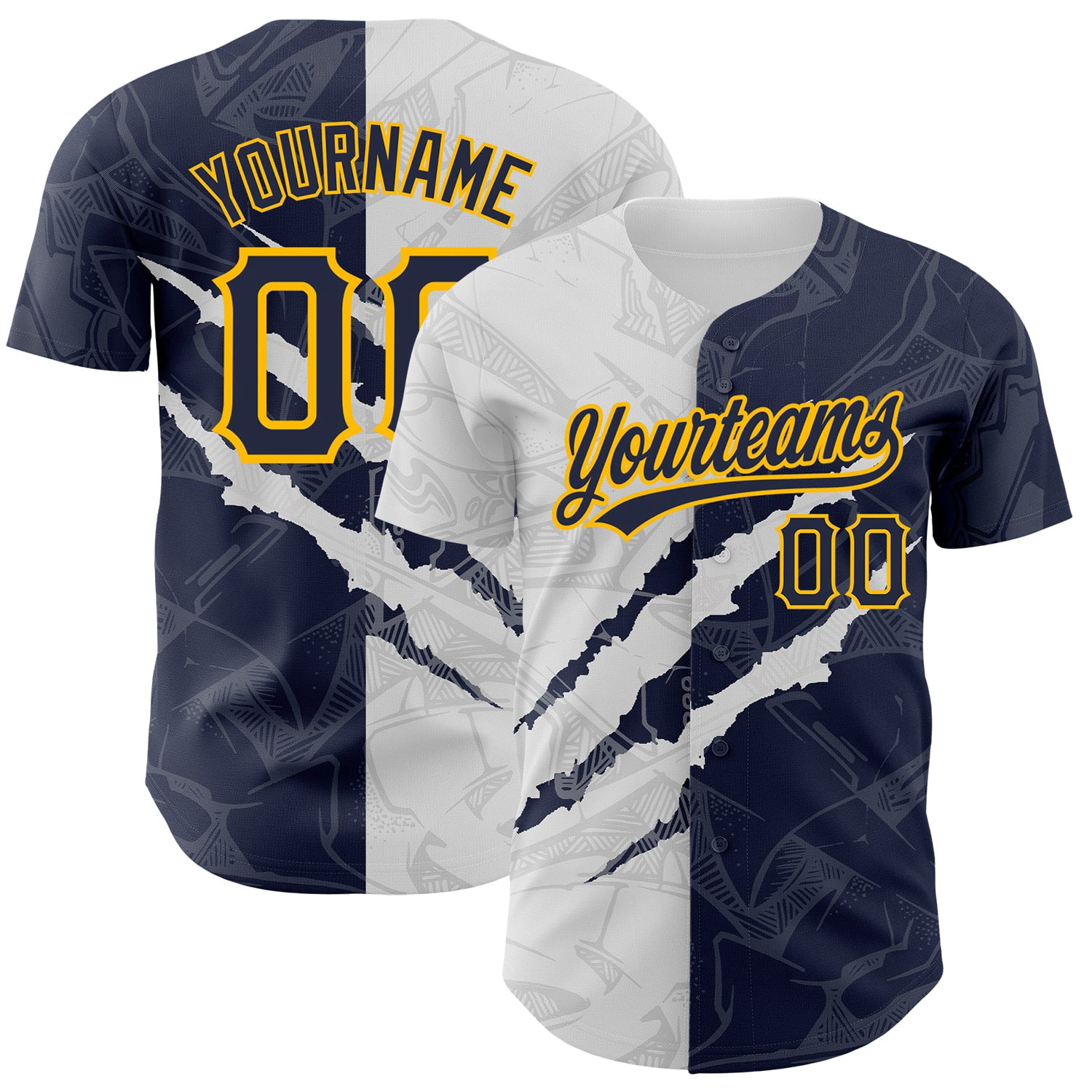 Custom Graffiti Pattern Navy-Gold 3D Scratch Authentic Baseball Jersey ...