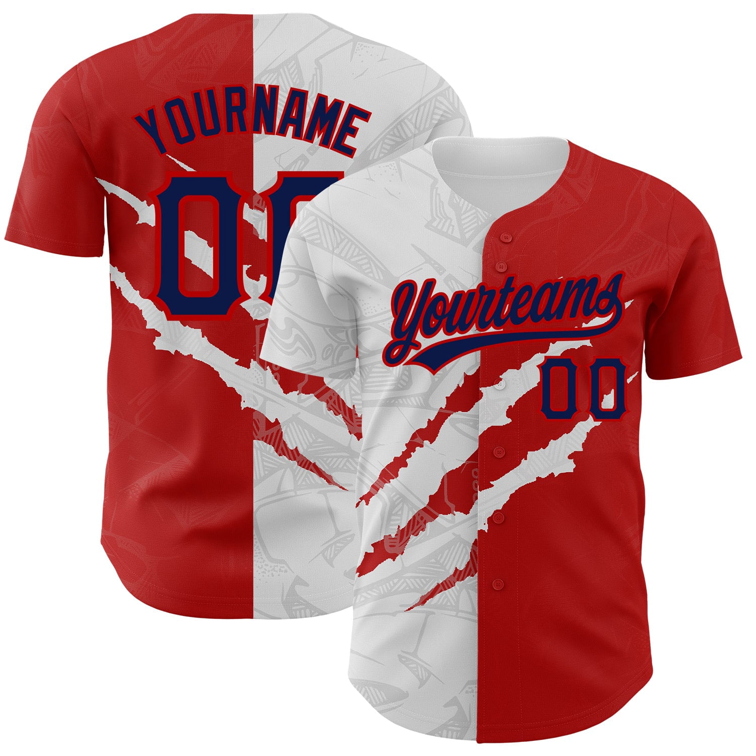 Custom Graffiti Pattern Navy-Red 3D Scratch Authentic Baseball Jersey ...