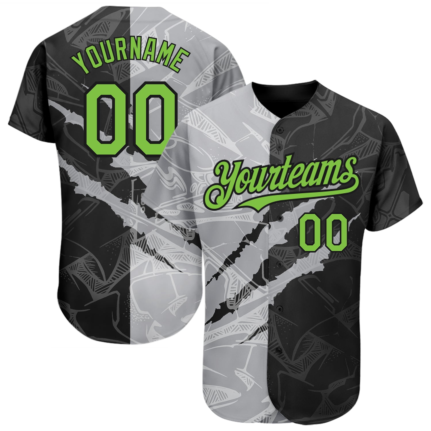 Custom Graffiti Pattern Neon Green Black-Gray 3D Scratch Authentic ...