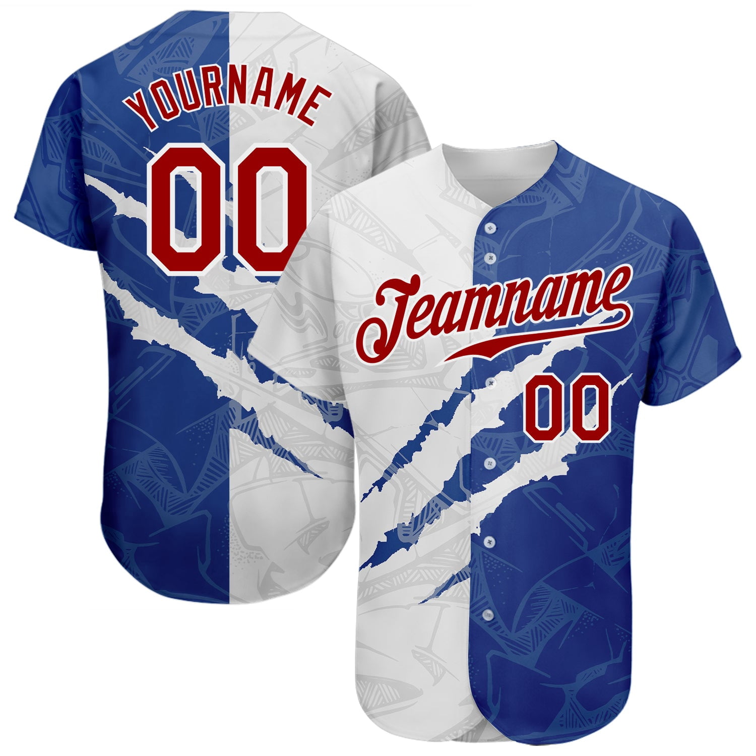 Custom Graffiti Pattern Red-Royal 3D Scratch Authentic Baseball Jersey ...
