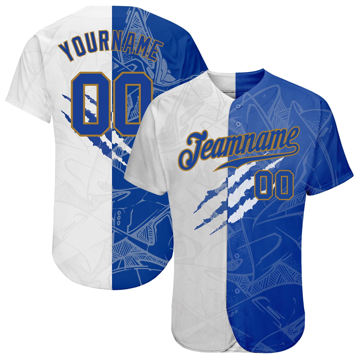 Custom Graffiti Pattern Royal-Old Gold 3D Authentic Baseball Jersey ...