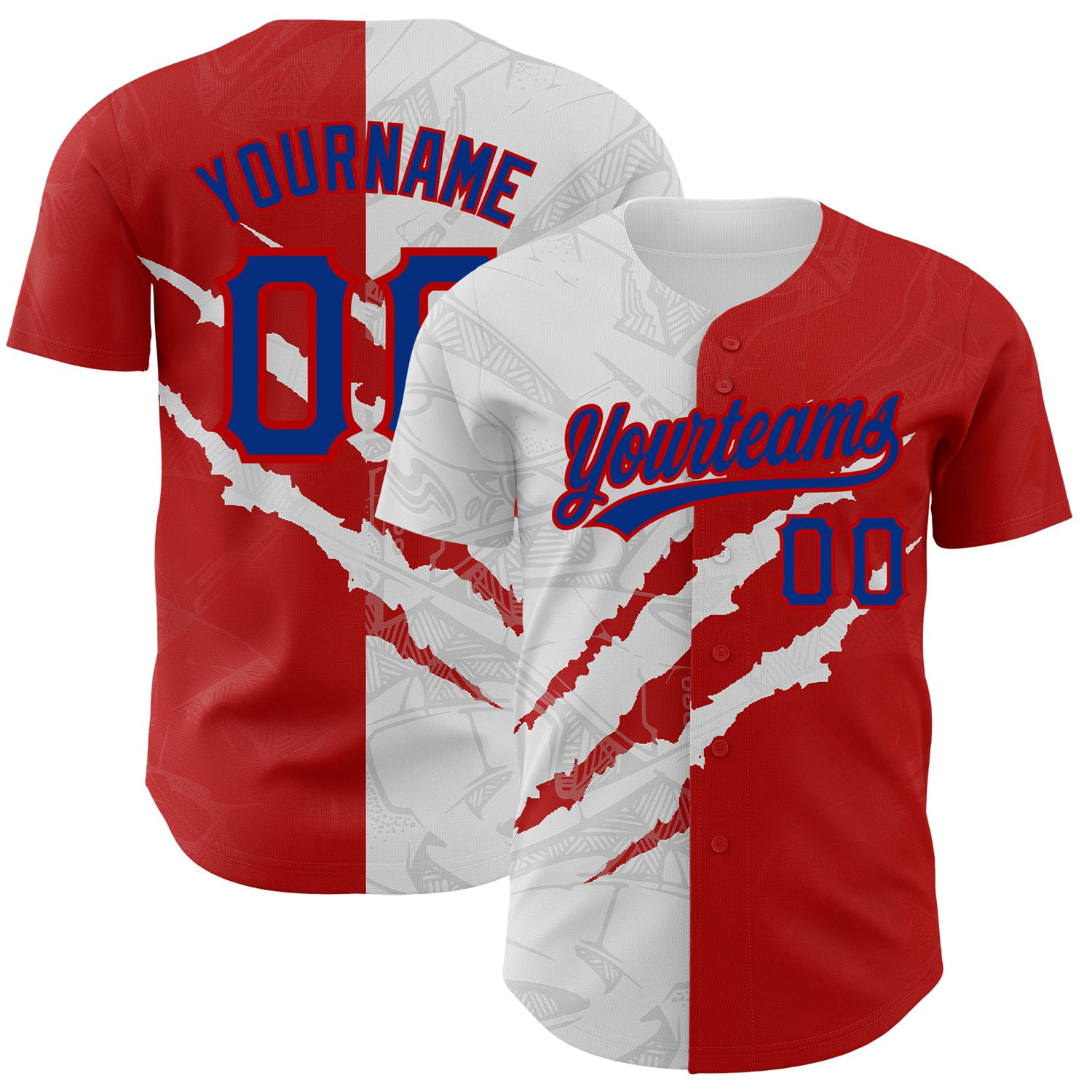 Custom Graffiti Pattern Royal-Red 3D Scratch Authentic Baseball Jersey ...