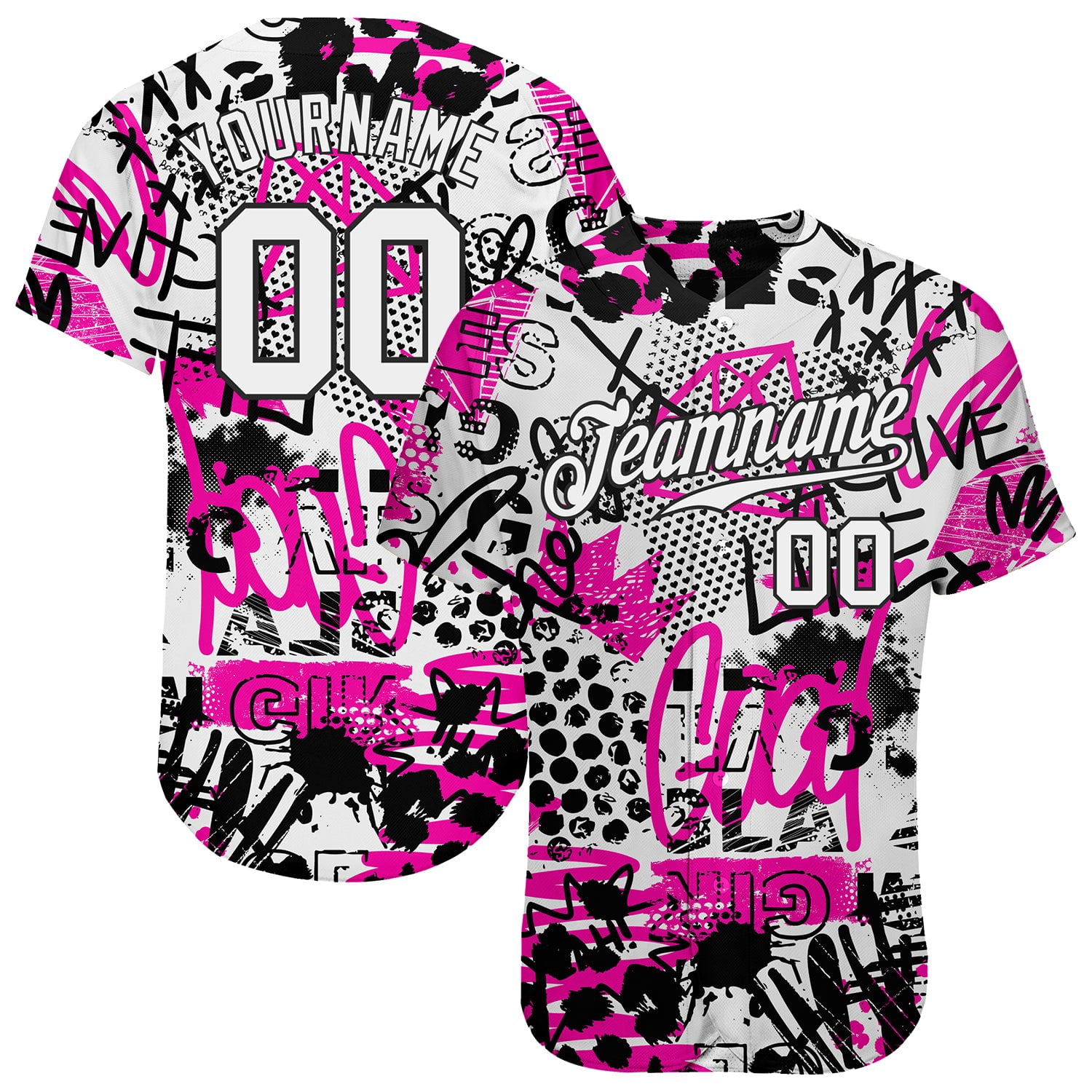Custom Graffiti Pattern White-Black 3D Authentic Baseball Jersey - Hot ...