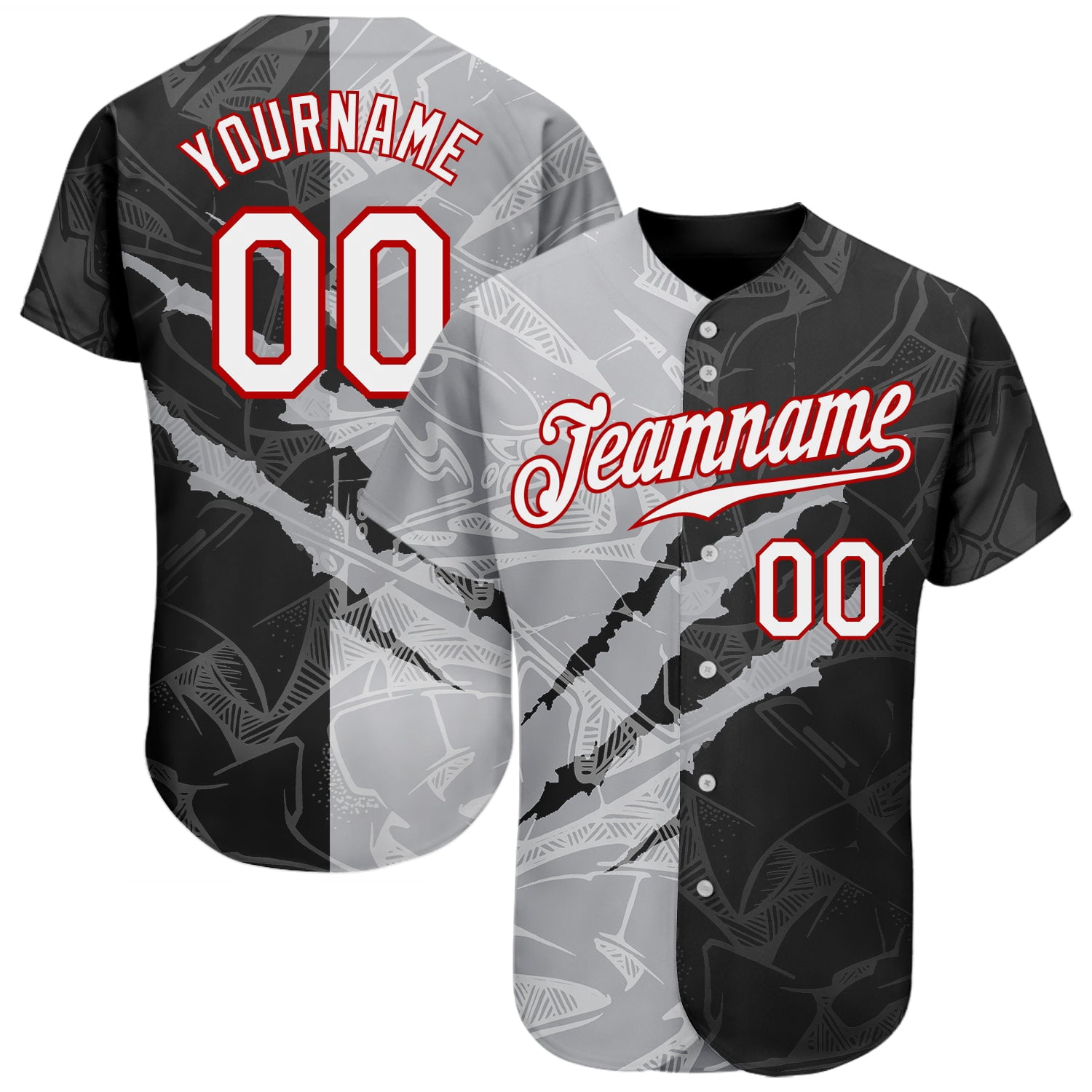 Custom Graffiti Pattern White Gray-Red 3D Scratch Authentic Baseball ...