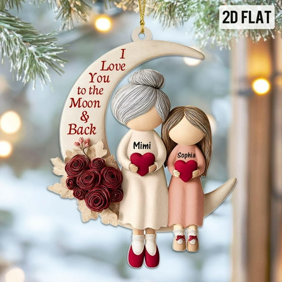 Custom Grandma and Grandson Ornament, 1-6 Grandkids Gift, Flat 2d I ...