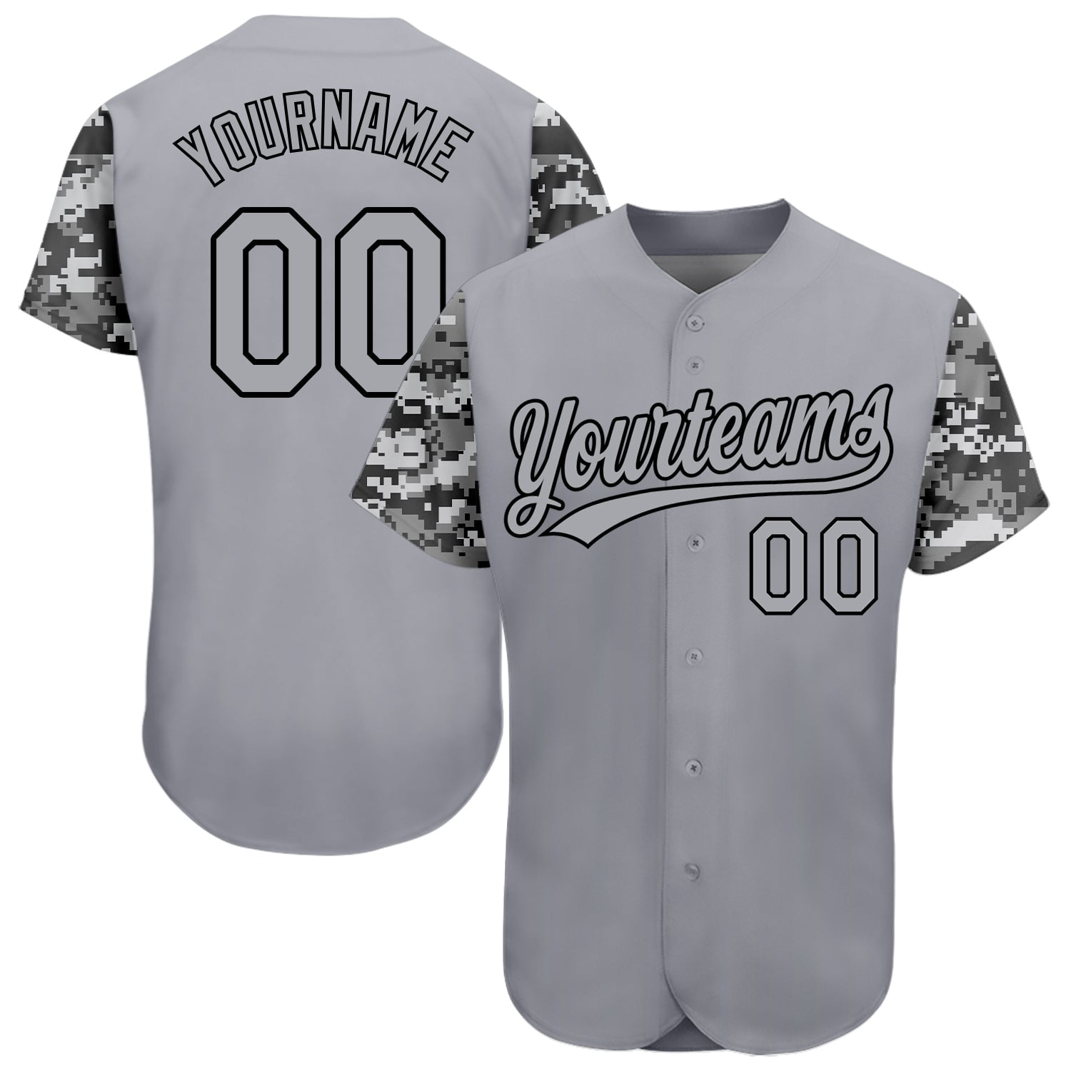 Custom Gray Gray Black-Camo 3D Pattern Design Authentic Baseball Jersey ...