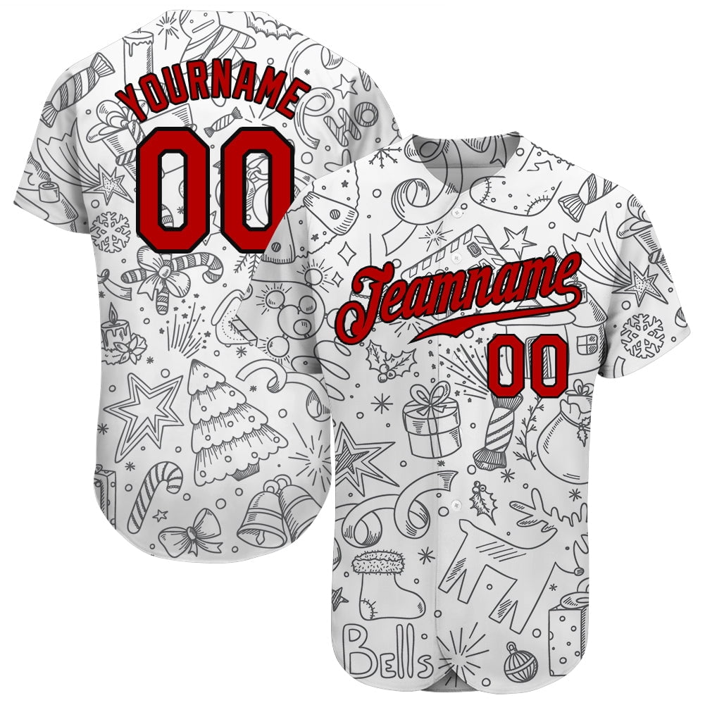 Custom Gray Red-Black Christmas 3D Authentic Baseball Jersey - Hot Sale ...