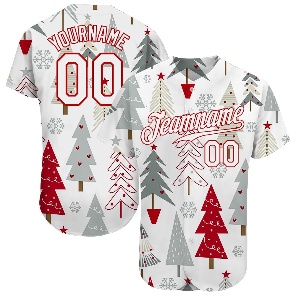 Custom Gray White-Red Christmas 3D Authentic Baseball Jersey - Hot Sale ...