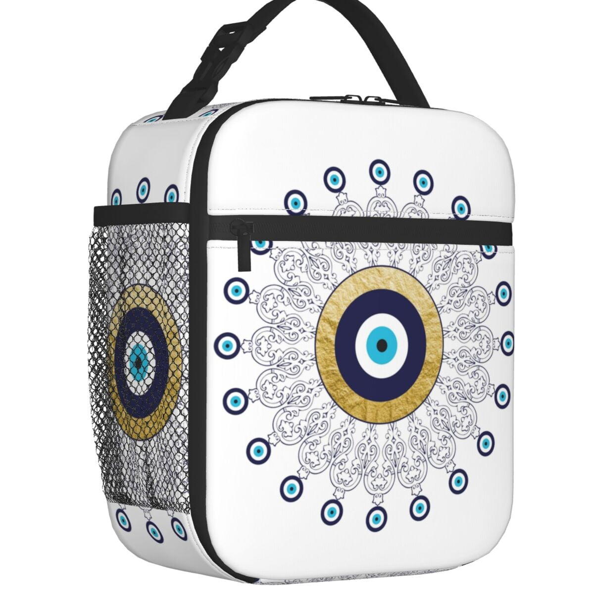 Custom Greek Amulet Evil Eye Pattern Lunch Bag Women Warm Cooler ...