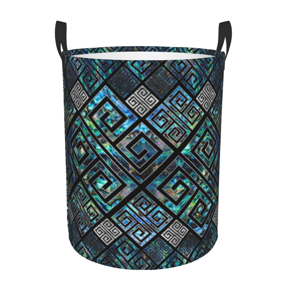 Custom Greek Key Meander Laundry Basket Collapsible Black and White ...