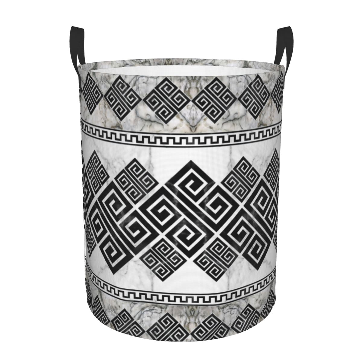 Custom Greek Key Meander Laundry Basket Collapsible Black and White ...
