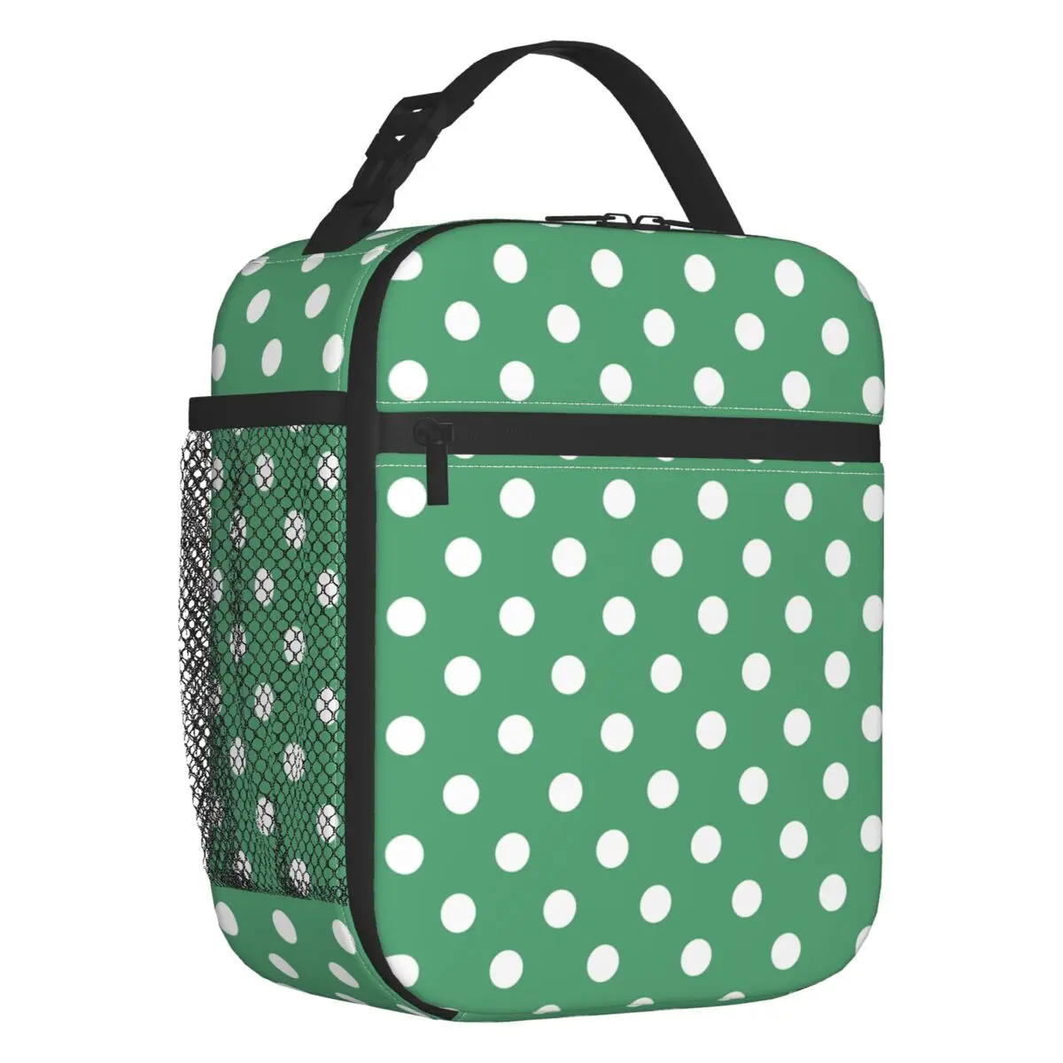 Custom Green And White Polka Dots Lunch Bag Men Women Thermal Cooler ...