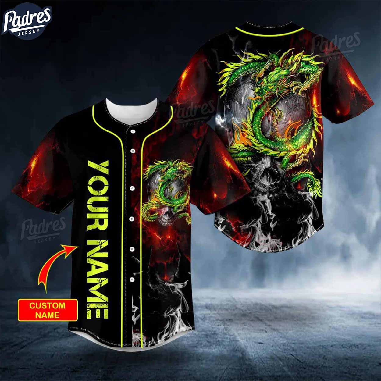 Custom Green Dragon Norse Mythology Skull Baseball Jersey - Walmart.com
