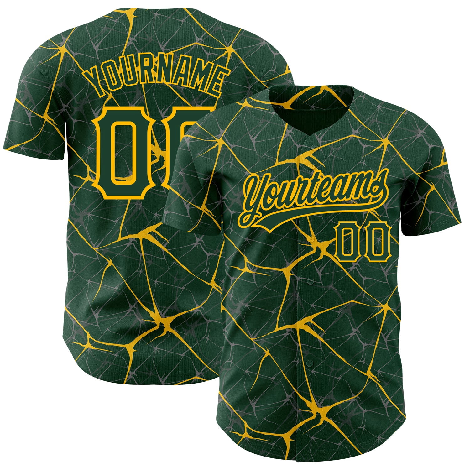 Custom Green Gold 3D Pattern Design Abstract Network Authentic Baseball ...