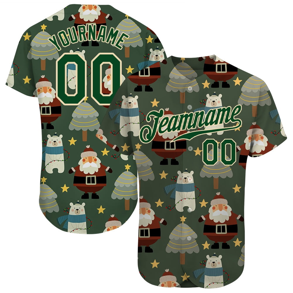 Custom Green Green-Cream Christmas 3D Authentic Baseball Jersey - Hot ...