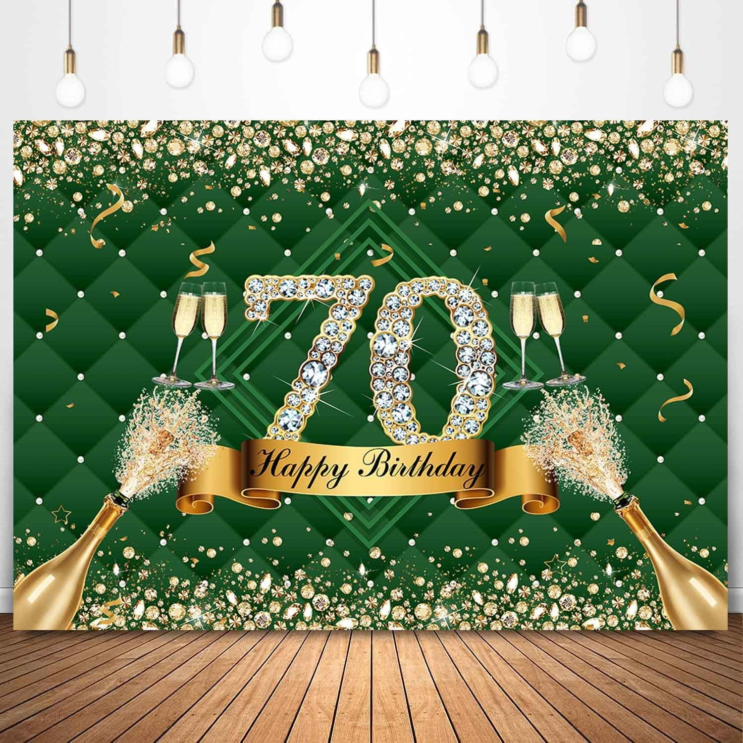 Custom Green Happy 70th Birthday Backdrop Glitter Diamond Luxury 70th ...