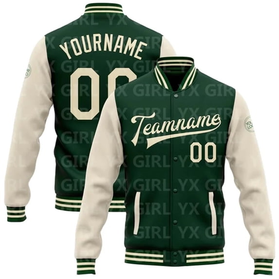 Custom Green OR Bomber Full-Snap Varsity Letterman Two Tone Jacket 3D ...