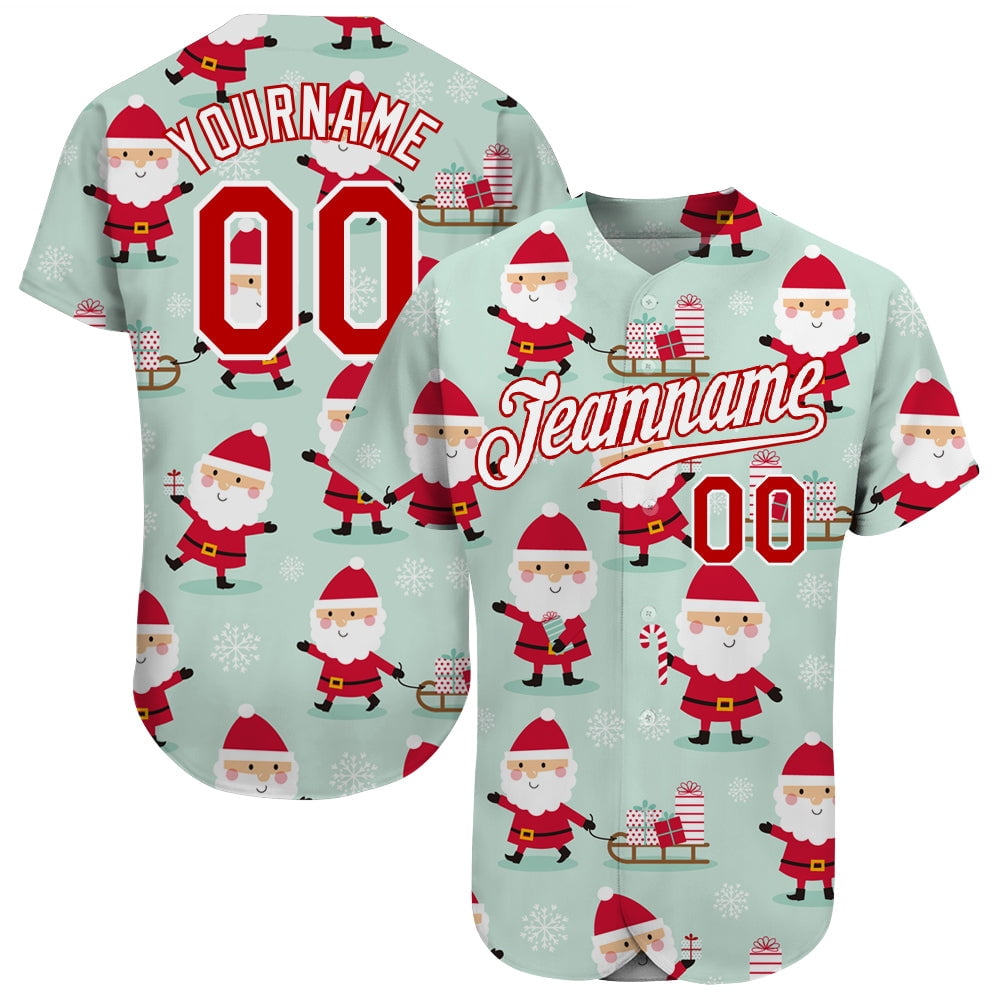 Custom Green Red-White Christmas 3D Authentic Baseball Jersey - Hot ...