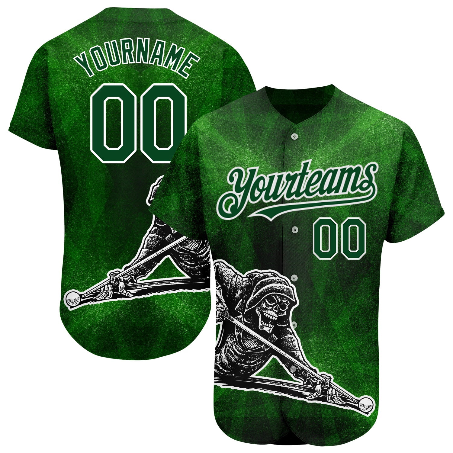 Custom Green White 3D Pattern Design A Skeleton Playing Billiards While ...