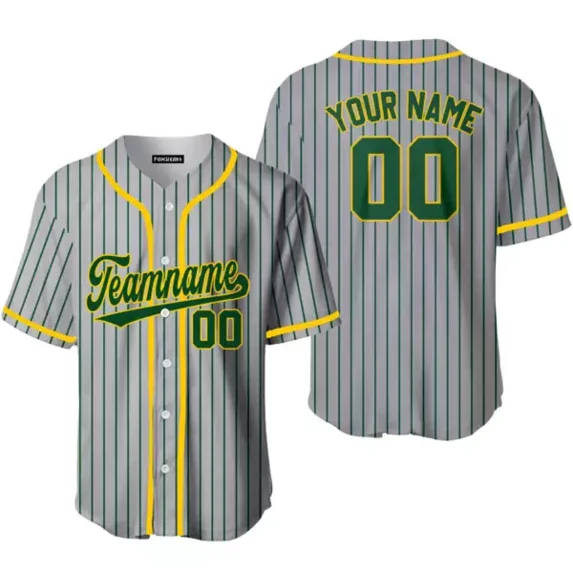 Custom Grey Green Pinstripe Yellow Green Baseball Jerseys For Men ...