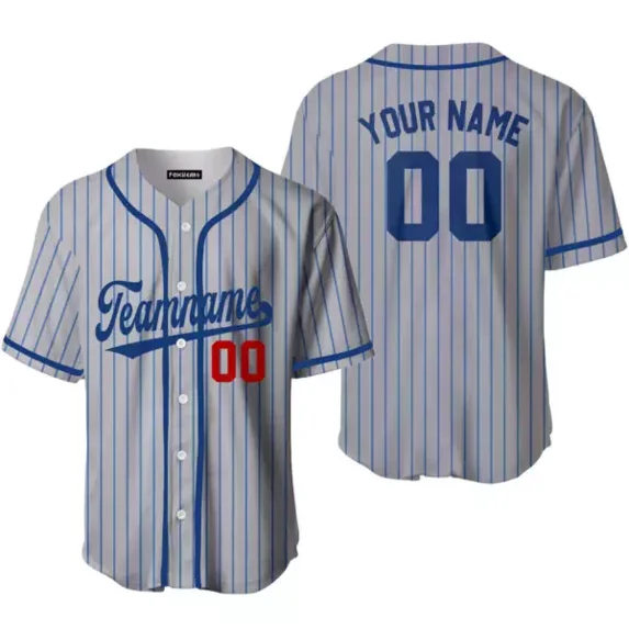Custom Grey Royal Blue Pinstripe Red Baseball Jerseys For Men & Women ...