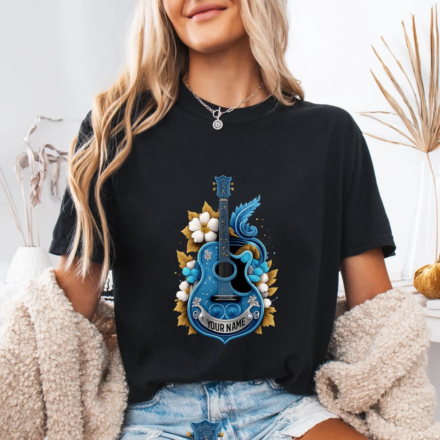 Custom Guitar Name Shirt_ Vintage Rock Music Graphic Tee for Guitar ...