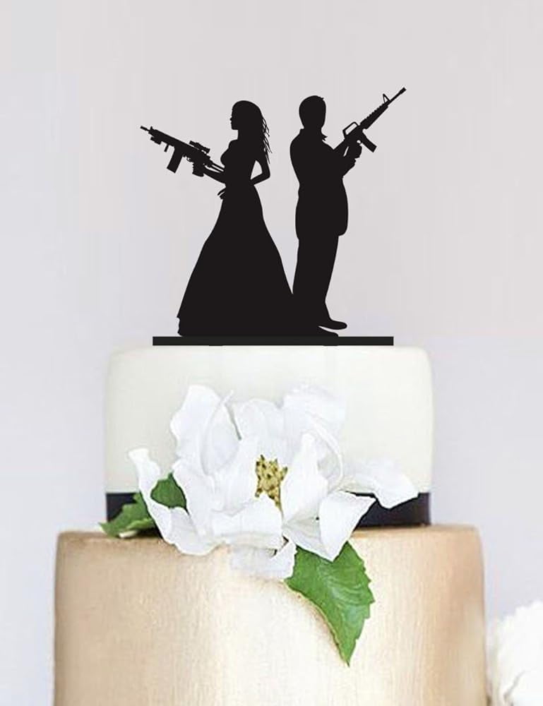Custom Gun Wedding Topper, Armed Couple Silhouette Cake Topper, Wedding ...