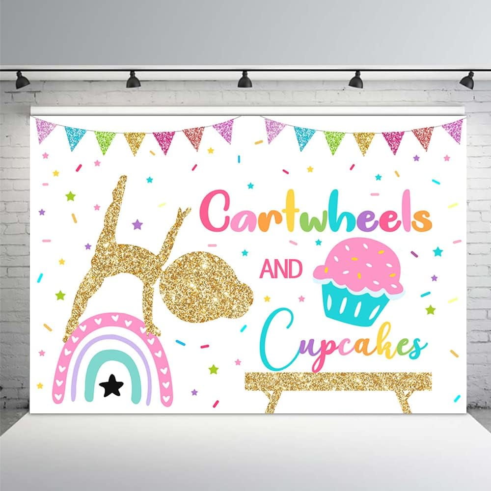 Custom Gymnastics Girl Birthday Backdrop Cartwheels and Cupcakes Banner ...