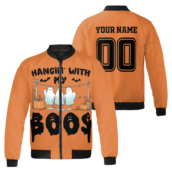 Custom Halloween Bomber Jacket – "Hangin' With My Boos" Ghost Design ...