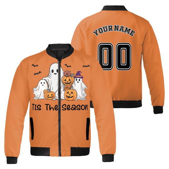 Custom Halloween Bomber Jacket – "Tis The Season" Ghost & Pumpkin ...