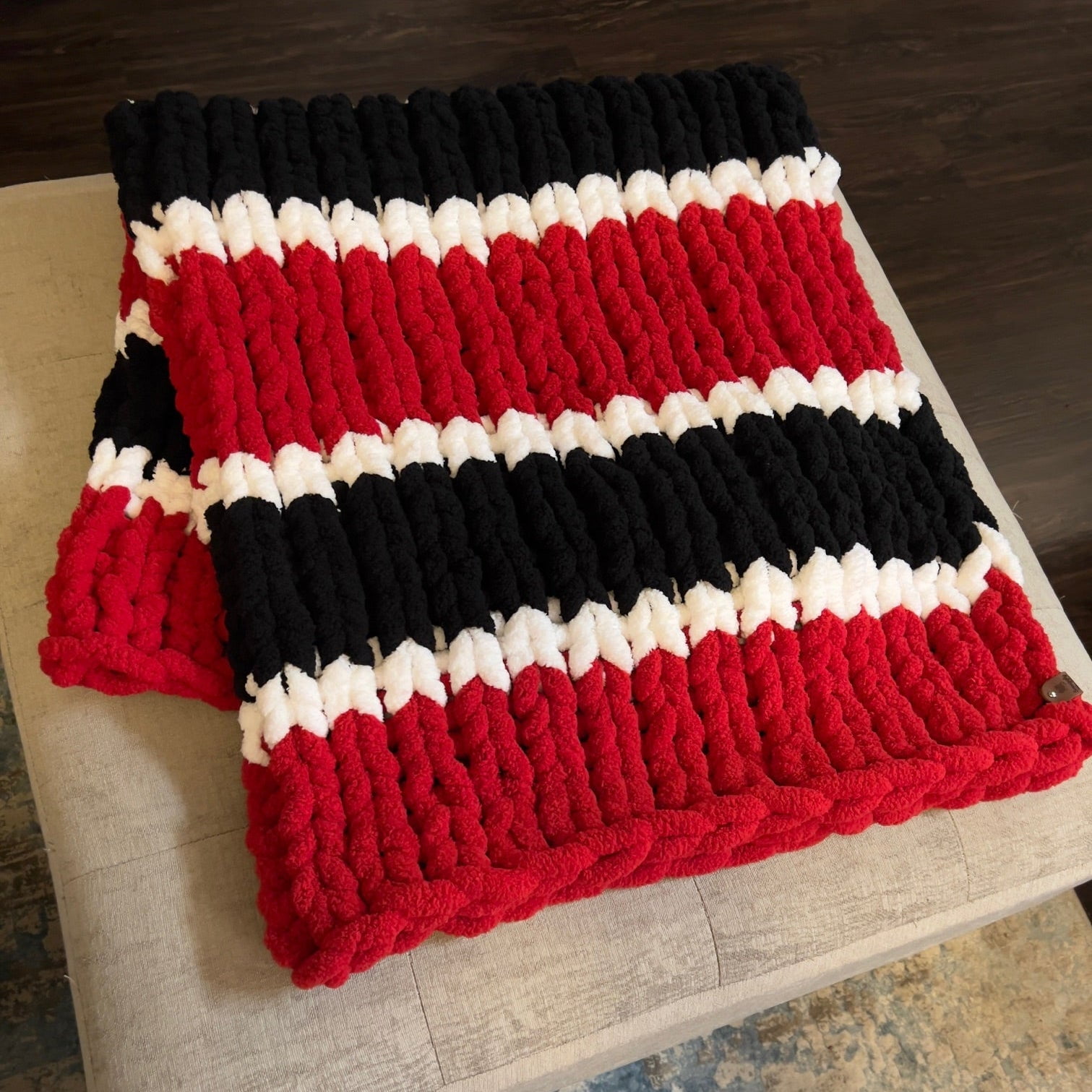Custom Hand-Knit Chunky Throw Blanket | Red, White & Black | Ultra Soft ...