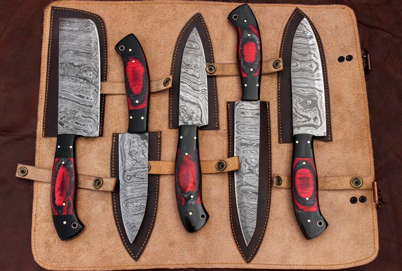 Custom Handmade Damascus Steel Chef Knife Kitchen Knives Set with ...