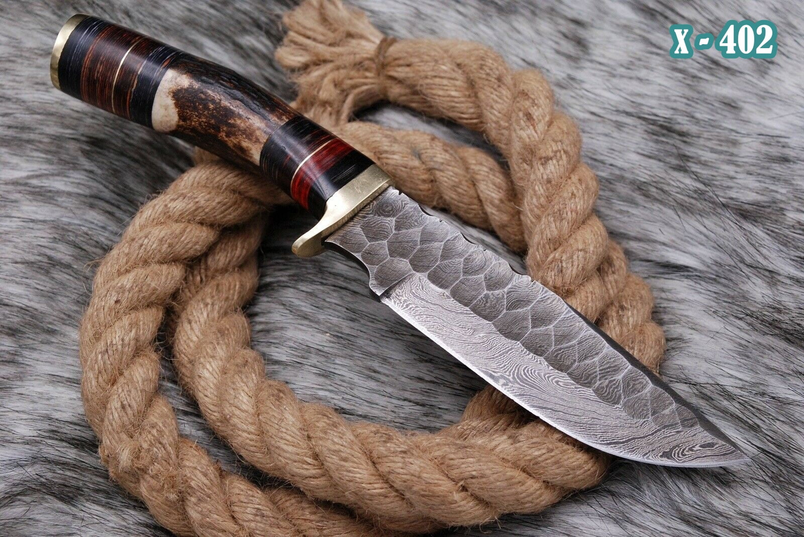Custom Handmade Damascus Steel Fixed blade knife Original Stag Antler ...