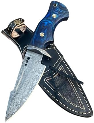 Custom Handmade Damascus Steel Hunting Knife with Leather Sheath ...