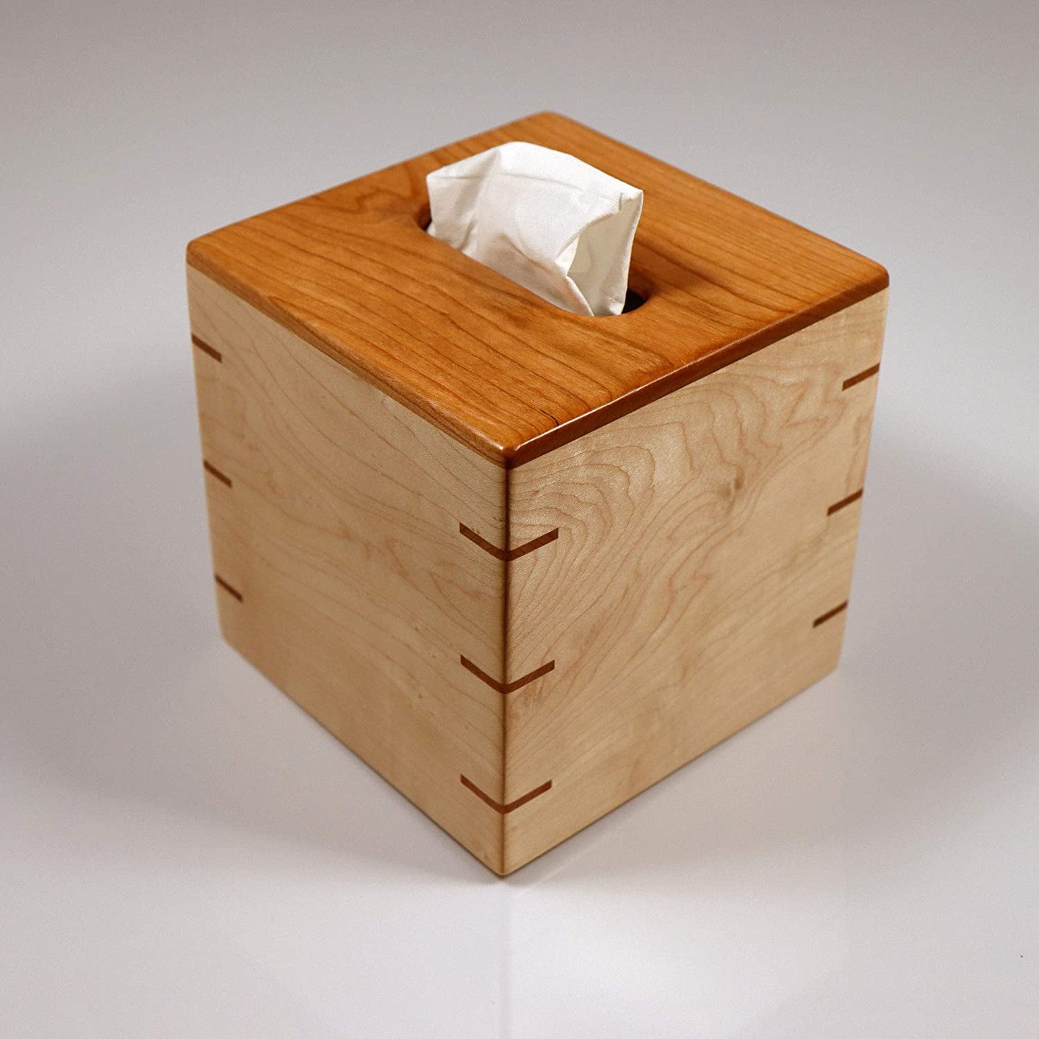 Custom Handmade Tissue Box Cover Holder – Solid Cherrywood/Cherry Top – Solid Maple Sides ...