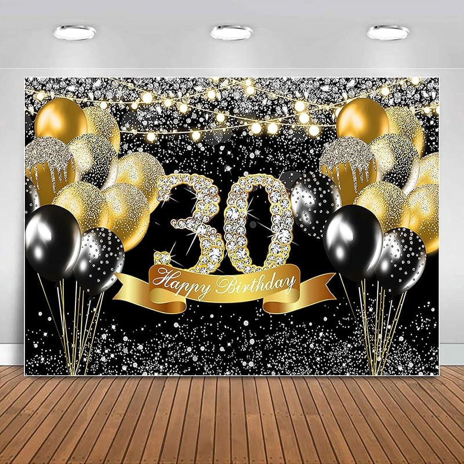 Custom Happy 30th Birthday Backdrop Men Black and Gold Birthday Party ...