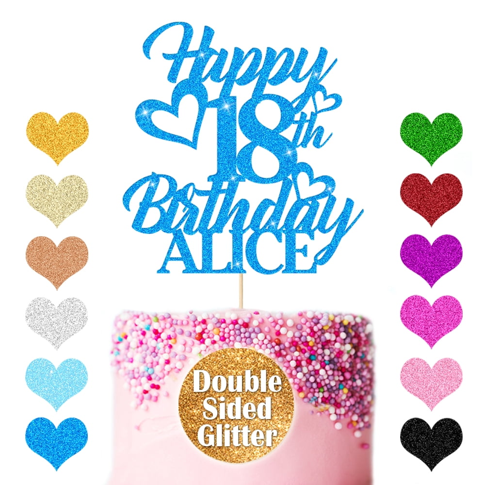 Custom Happy Birthday Cake Topper, Double Sided Glitter Party Cake ...