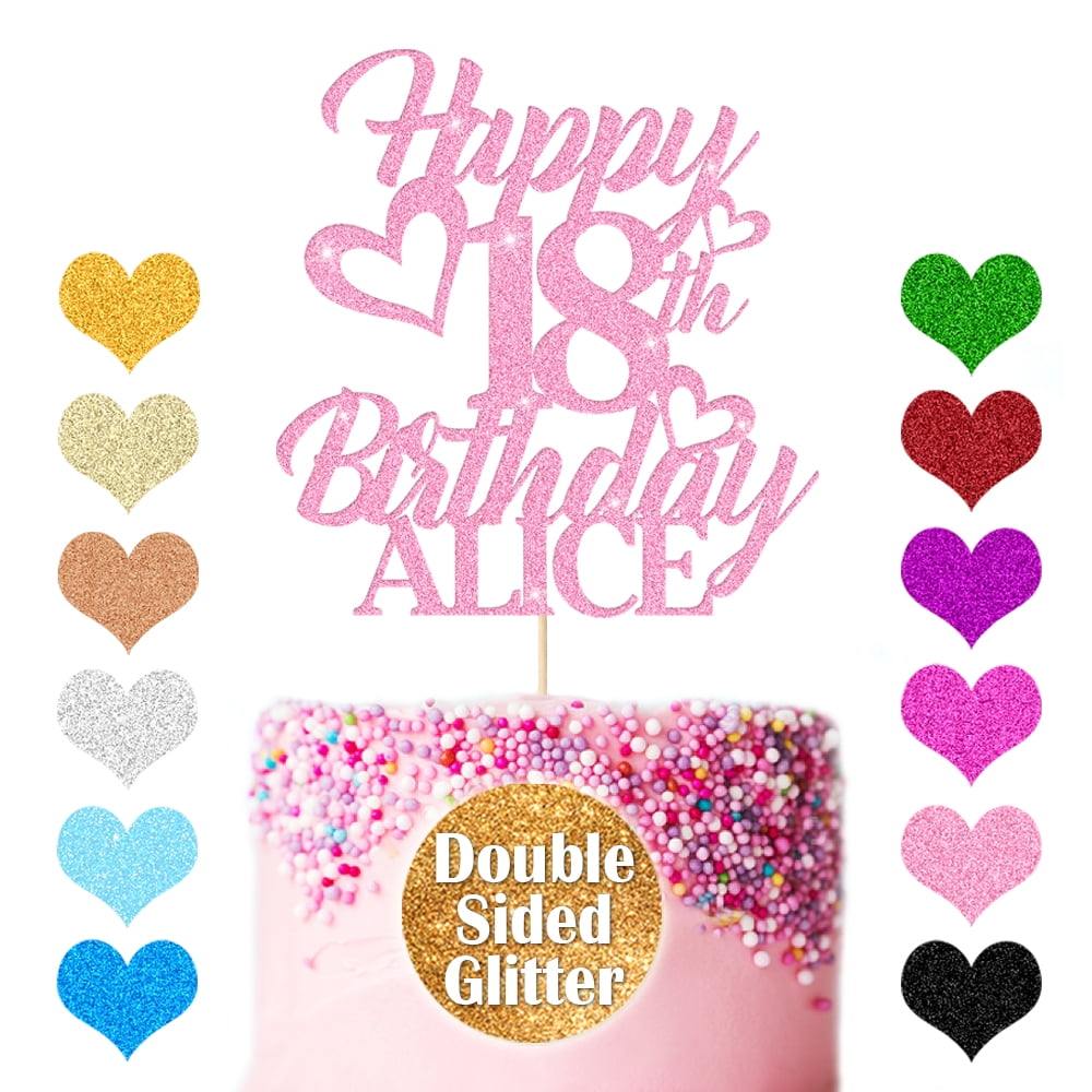 Custom Happy Birthday Cake Topper, Double Sided Glitter Party Cake ...