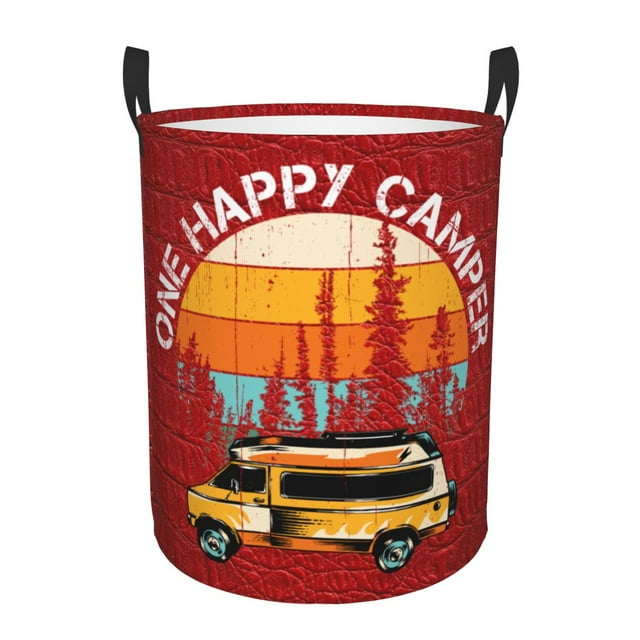 Custom Happy Camper Cartoon Art Laundry Hamper Large Clothes Storage ...