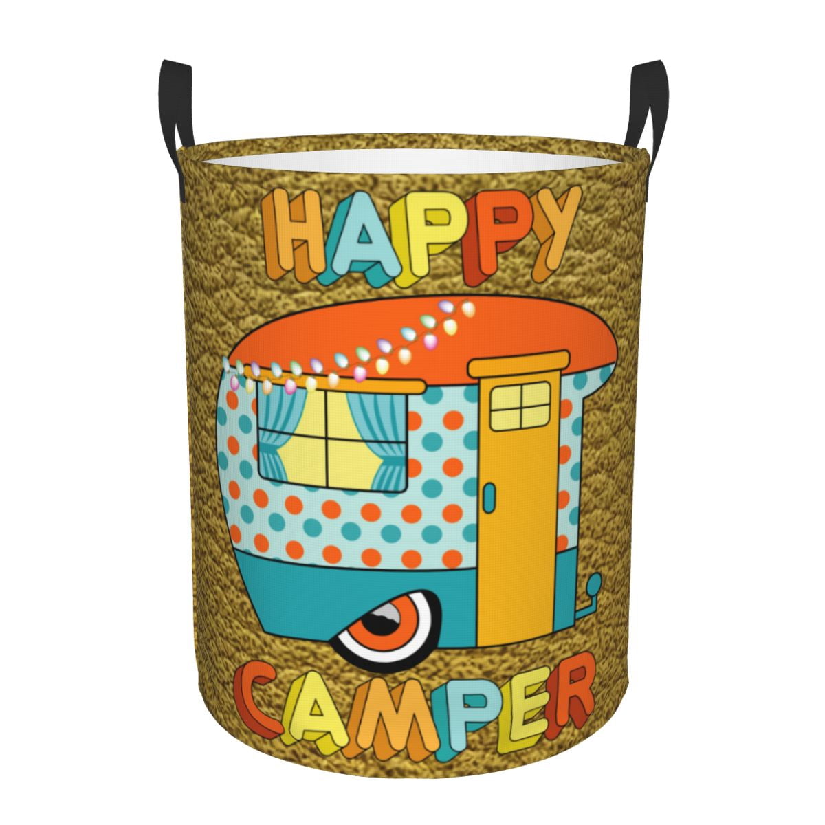 Custom Happy Camper Cartoon Art Laundry Hamper Large Clothes Storage ...