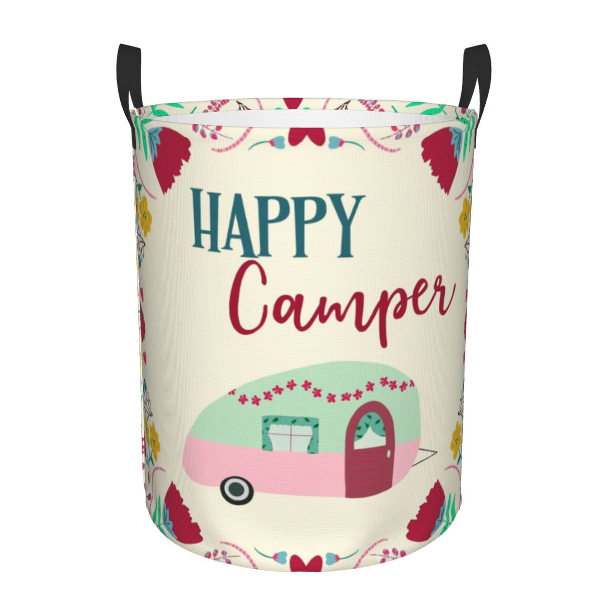 Custom Happy Campers Laundry Basket Collapsible Cartoon RV Adventure ...