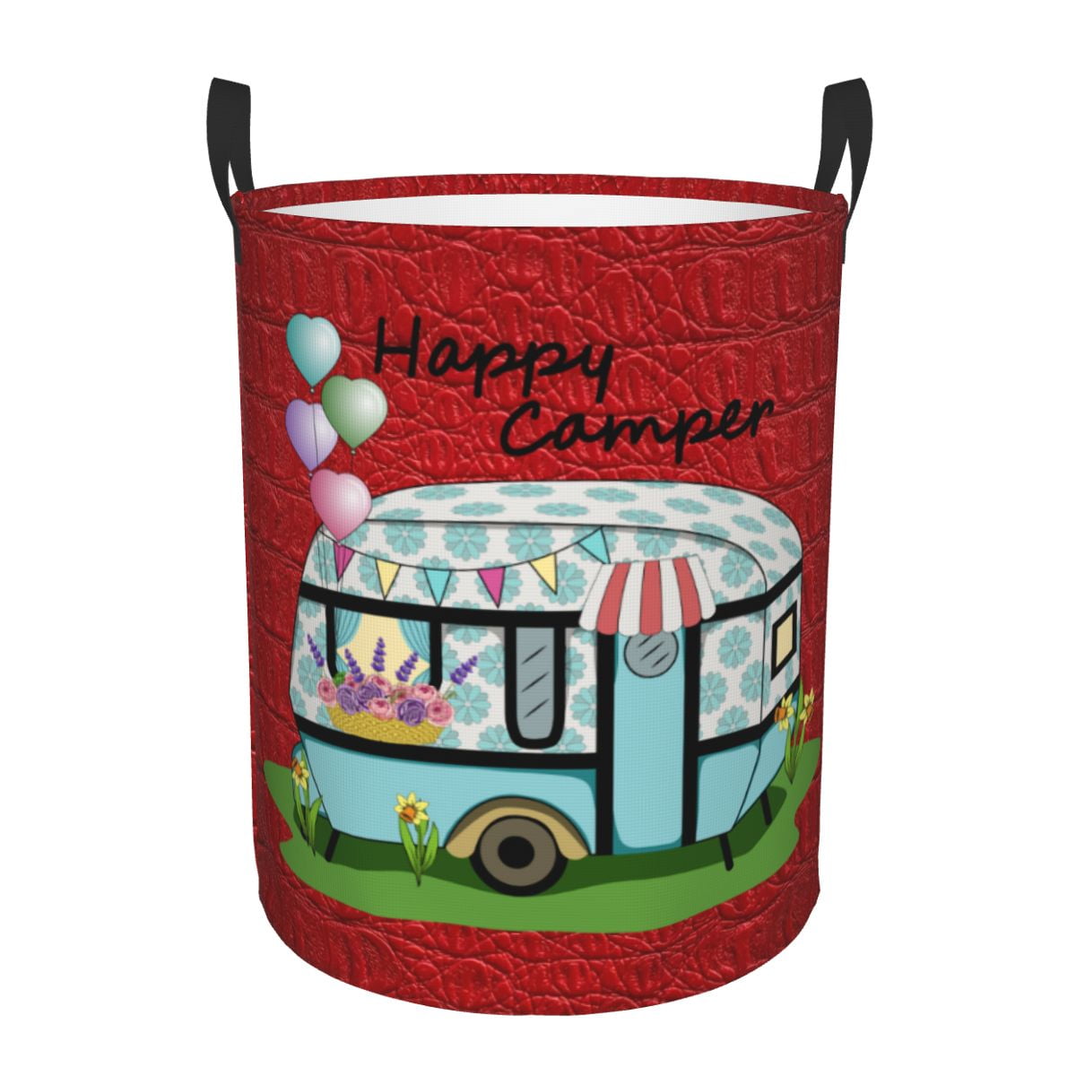 Custom Happy Campers Laundry Basket Collapsible Cartoon RV Adventure ...