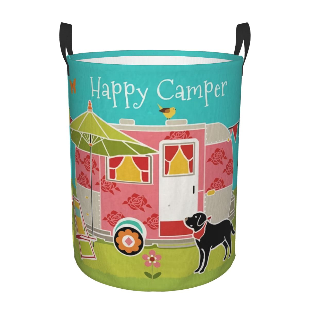 Custom Happy Campers Laundry Basket Collapsible Cartoon RV Adventure ...