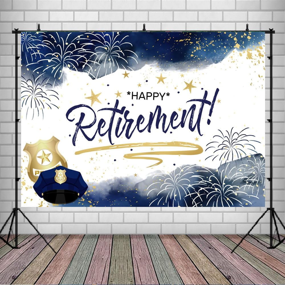 Custom Happy Retirement Backdrop Black and Navy Blue Police Retirement ...