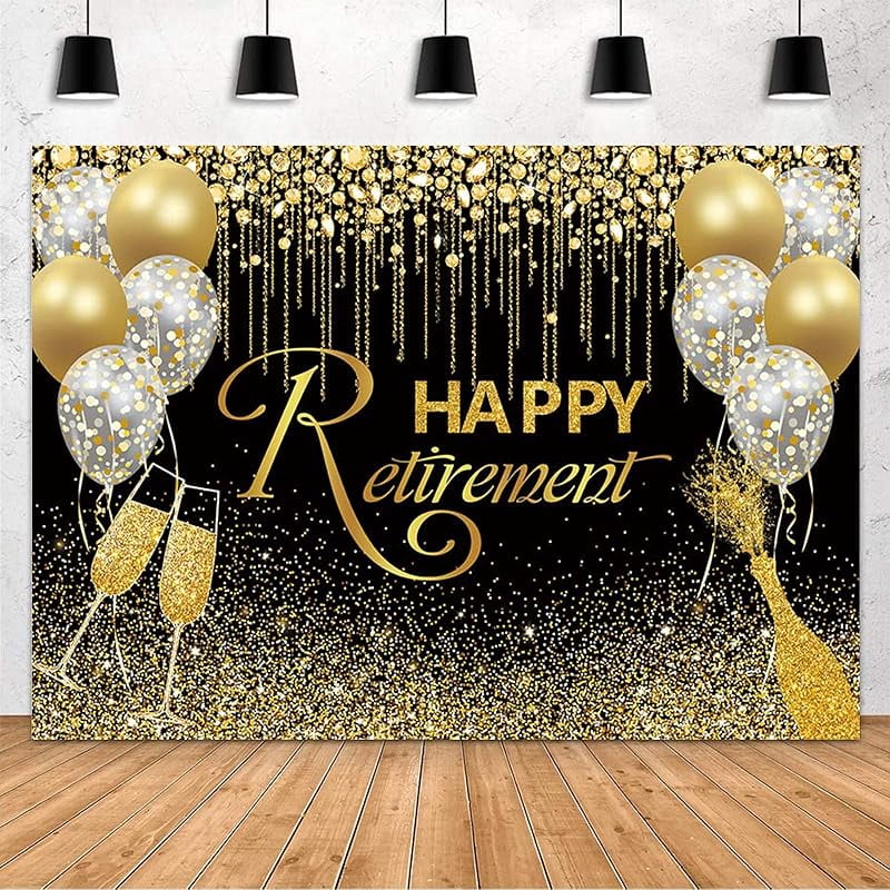 Custom Happy Retirement Backdrop Black and Pink Glitter Diamond Balloon ...