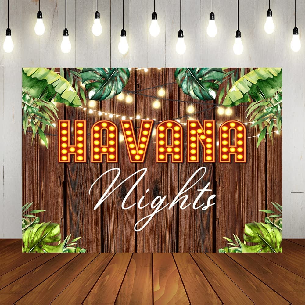 Custom Havana Nights Backdrop Tropical Hawaii Green Leaves Wood Floor ...